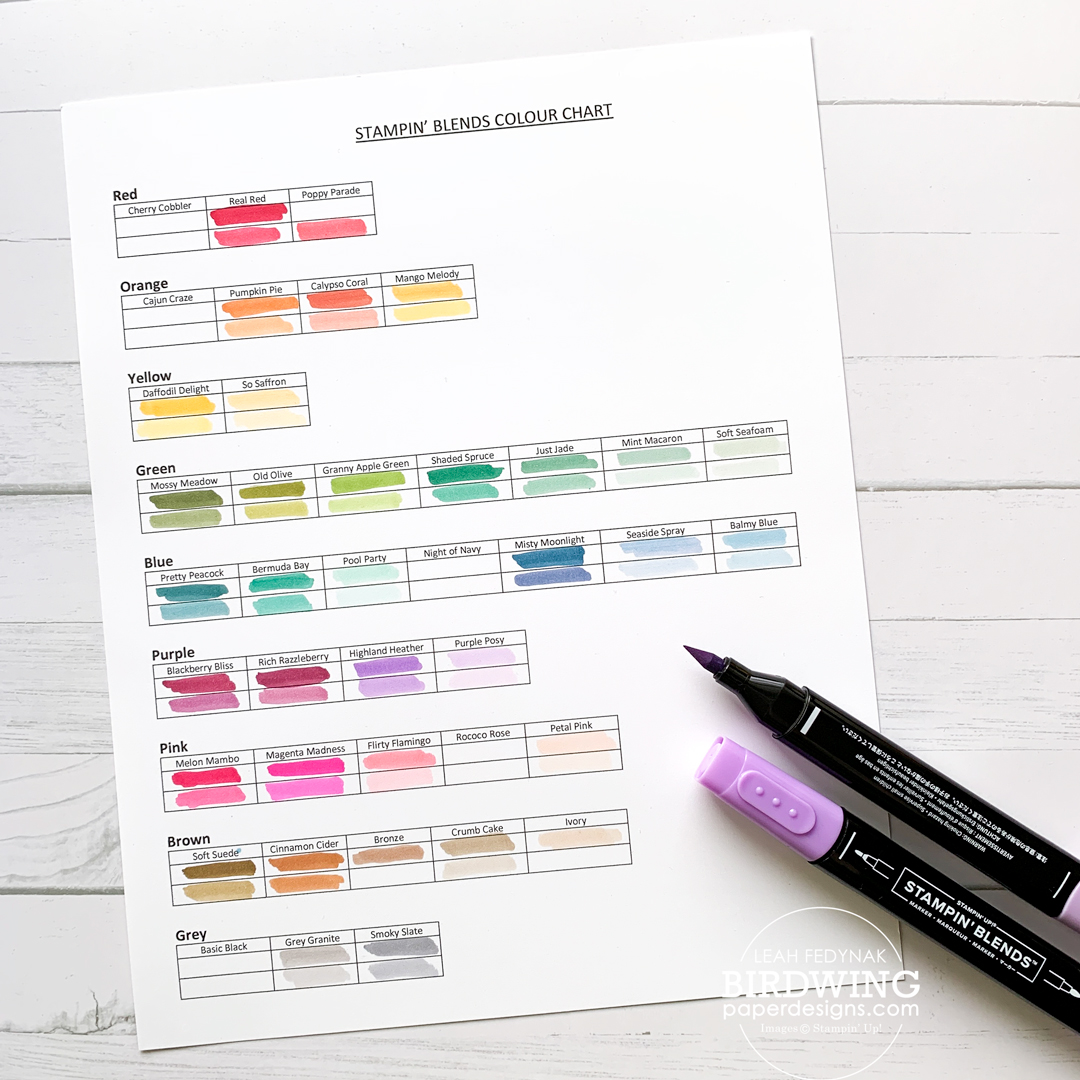 Stampin’ Blends Colour Chart | Birdwing Paper Designs